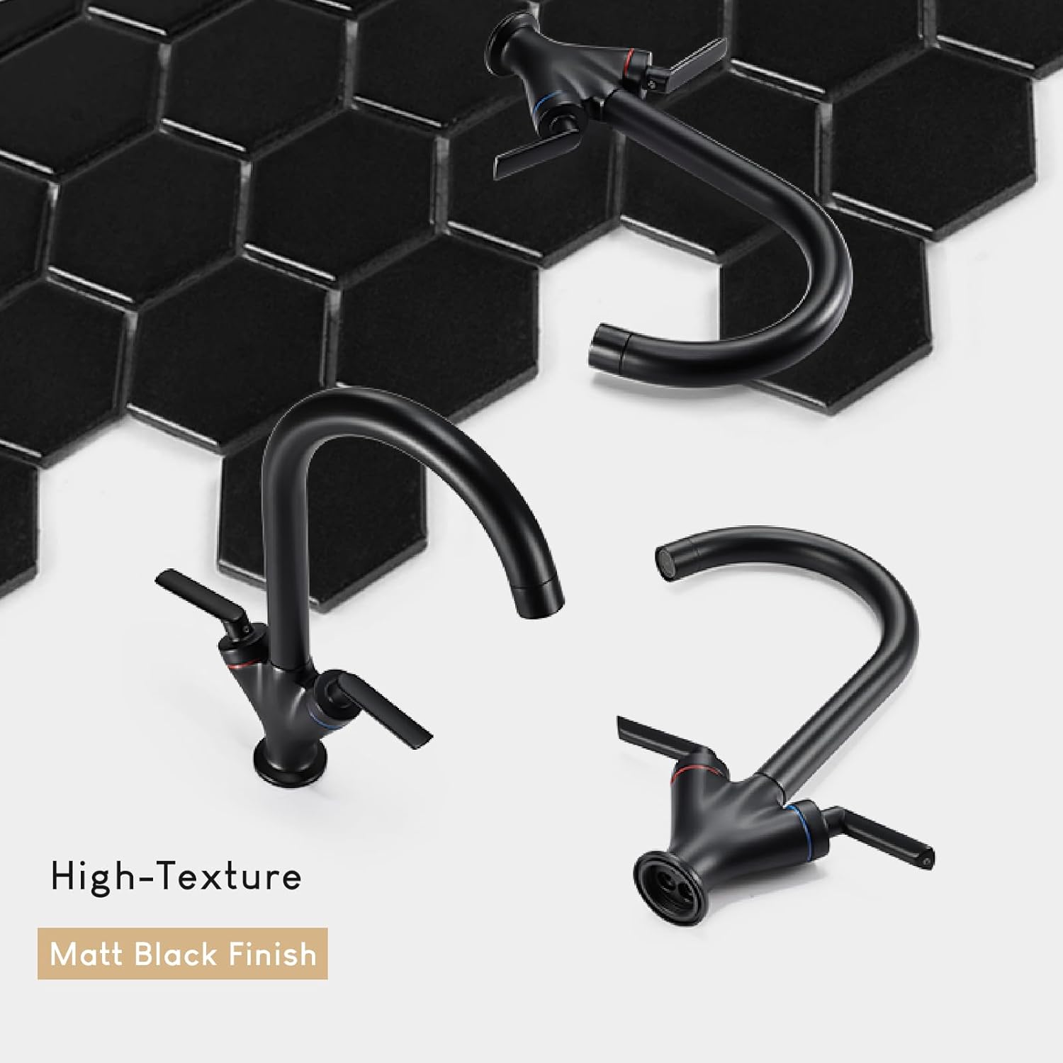 Black Kitchen Taps Hapilife Twin Lever Kitchen Mixer Tap Swivel Spout ...
