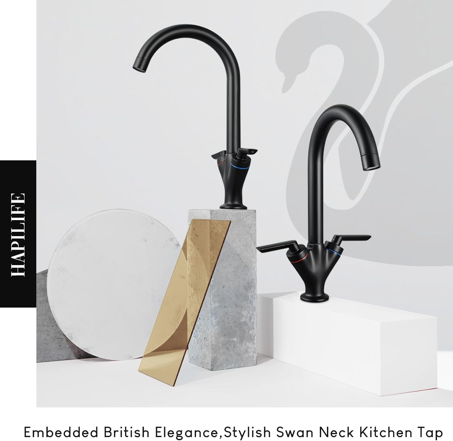Black Kitchen Taps Hapilife Twin Lever Kitchen Mixer Tap Swivel Spout ...
