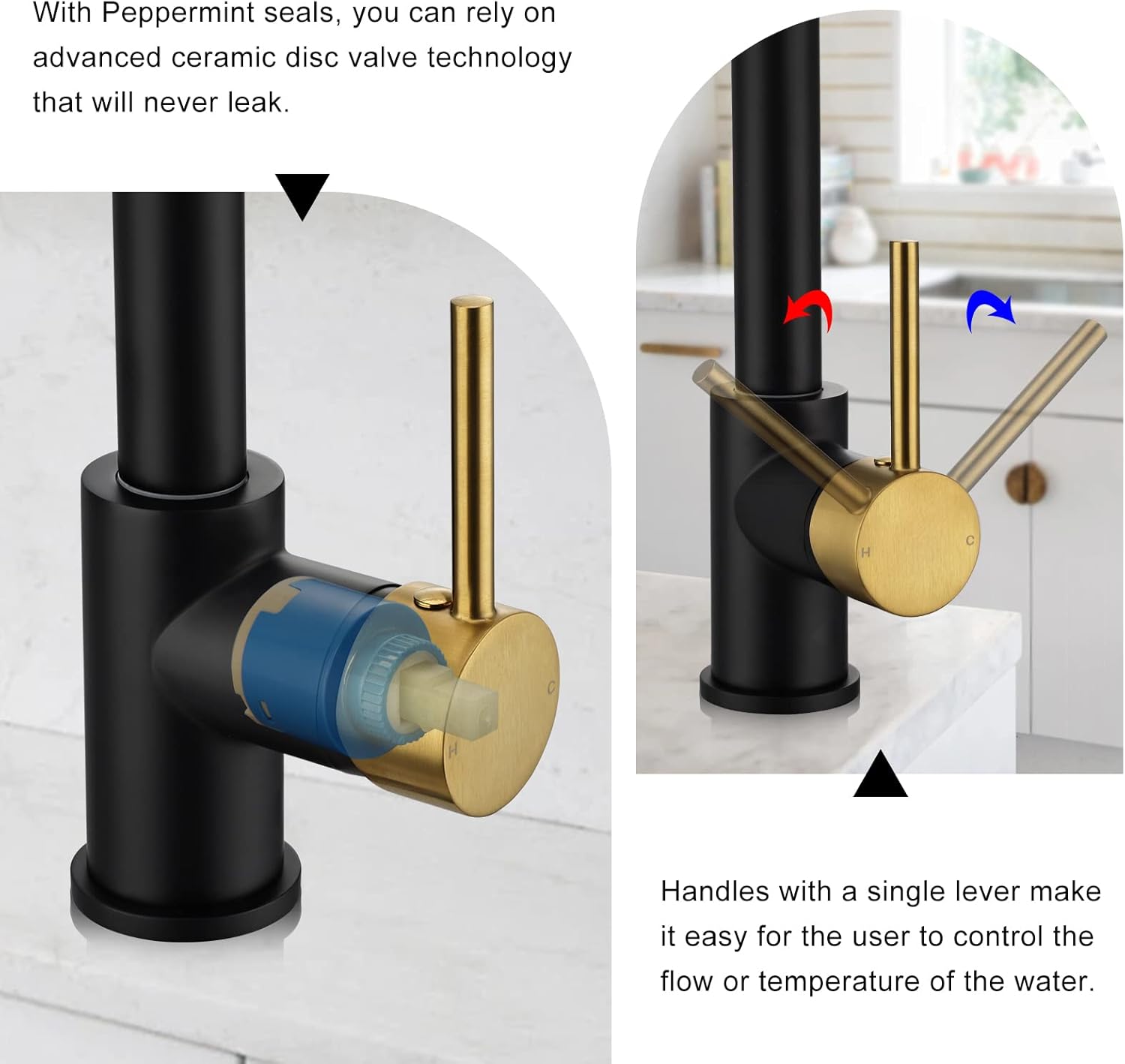 Peppermint Pull Out Kitchen Sink Mixer Tap Mono Matte Black and Brushed ...