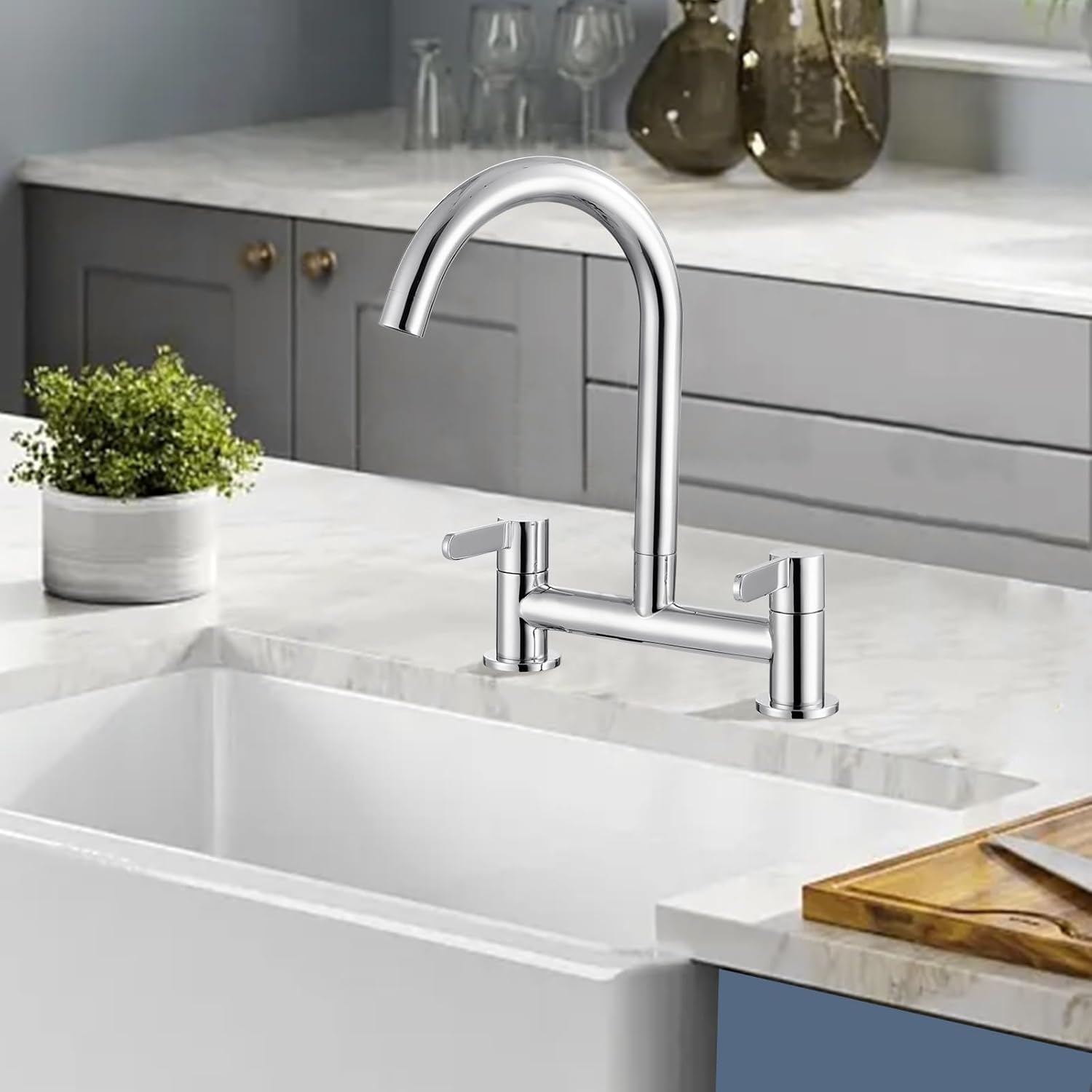Peppermint Kitchen Mixer Taps 2 Hole Bridge Mixer Tap Kitchen Sink ...