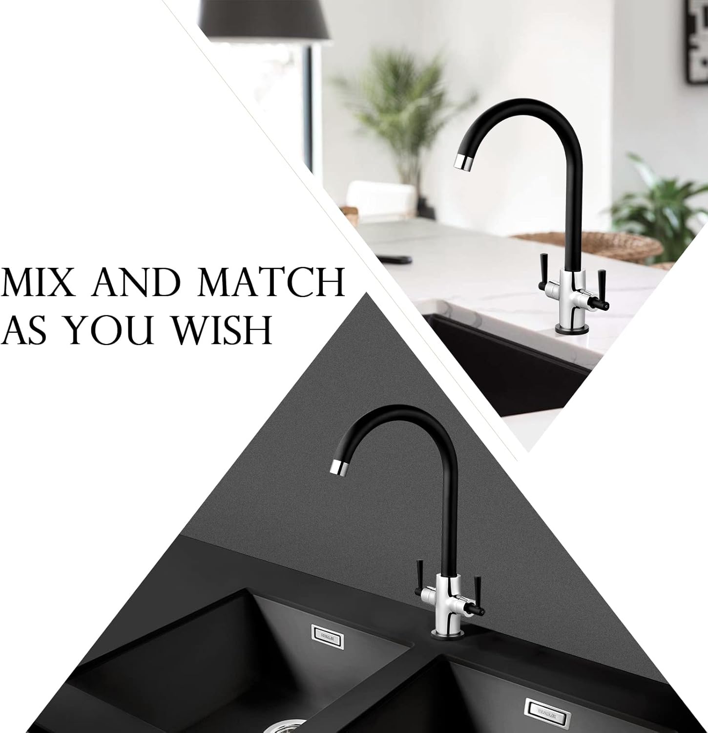 Peppermint Kitchen Mixer Taps 1 Hole Black Chrome Kitchen Sink Taps ...