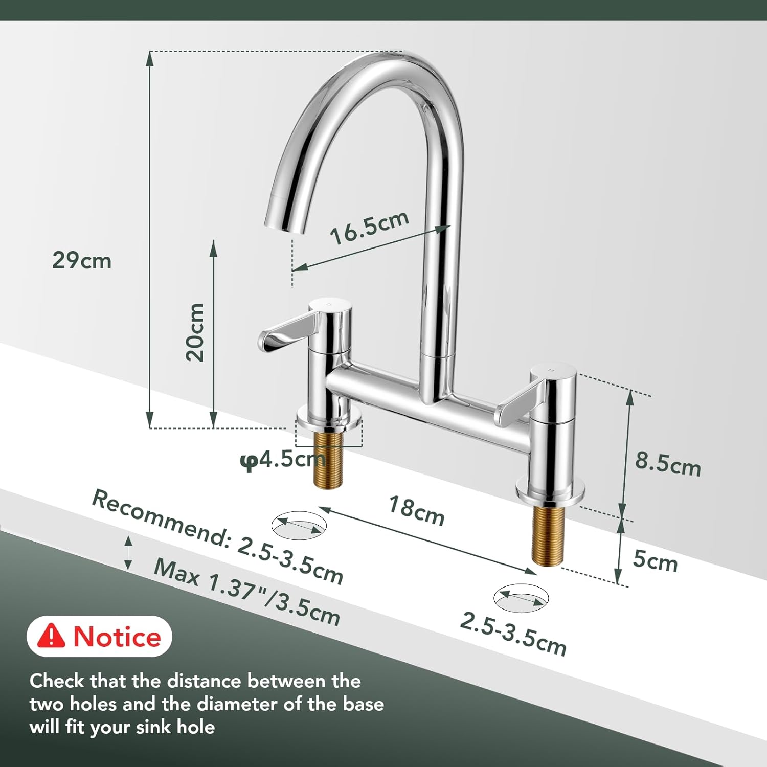 Peppermint Kitchen Mixer Taps 2 Hole Bridge Mixer Tap Kitchen Sink ...