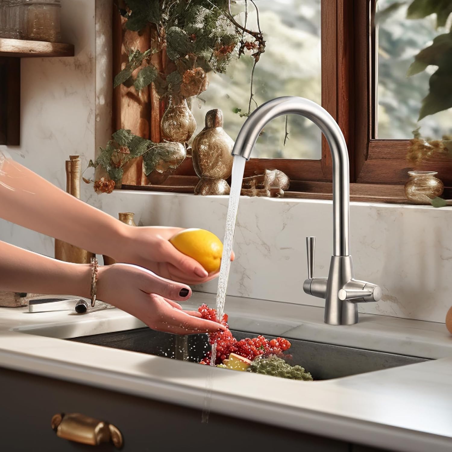 Peppermint Kitchen Taps Mixer Brushed Nickel Kitchen Tap Dual Lever ...