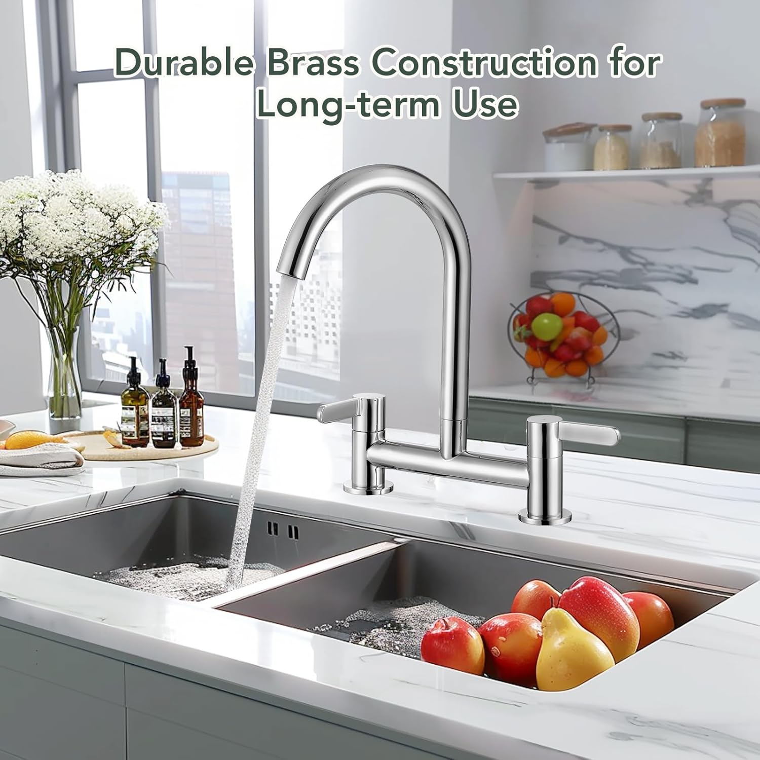 Peppermint Kitchen Mixer Taps 2 Hole Bridge Mixer Tap Kitchen Sink ...