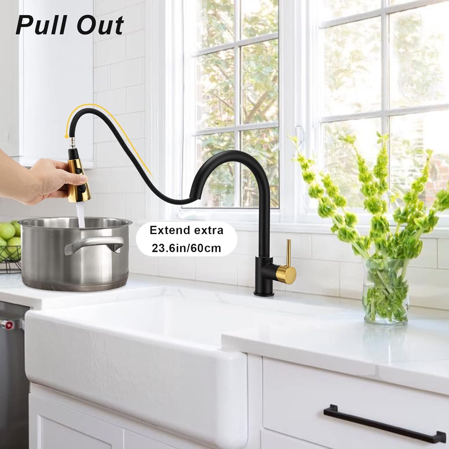 Peppermint Pull Out Kitchen Sink Mixer Tap Mono Matte Black and Brushed ...
