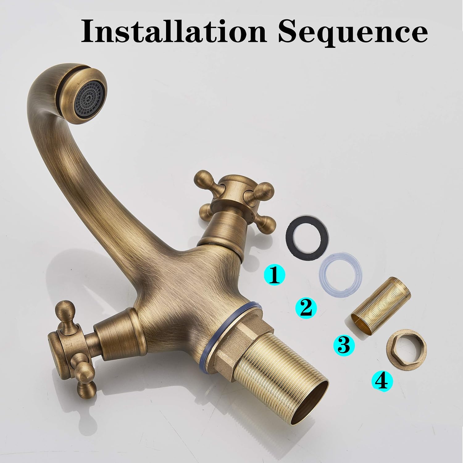 Rozin Vanity Sink Tap Deck Mounted Antique Brass Double Hot and Cold ...